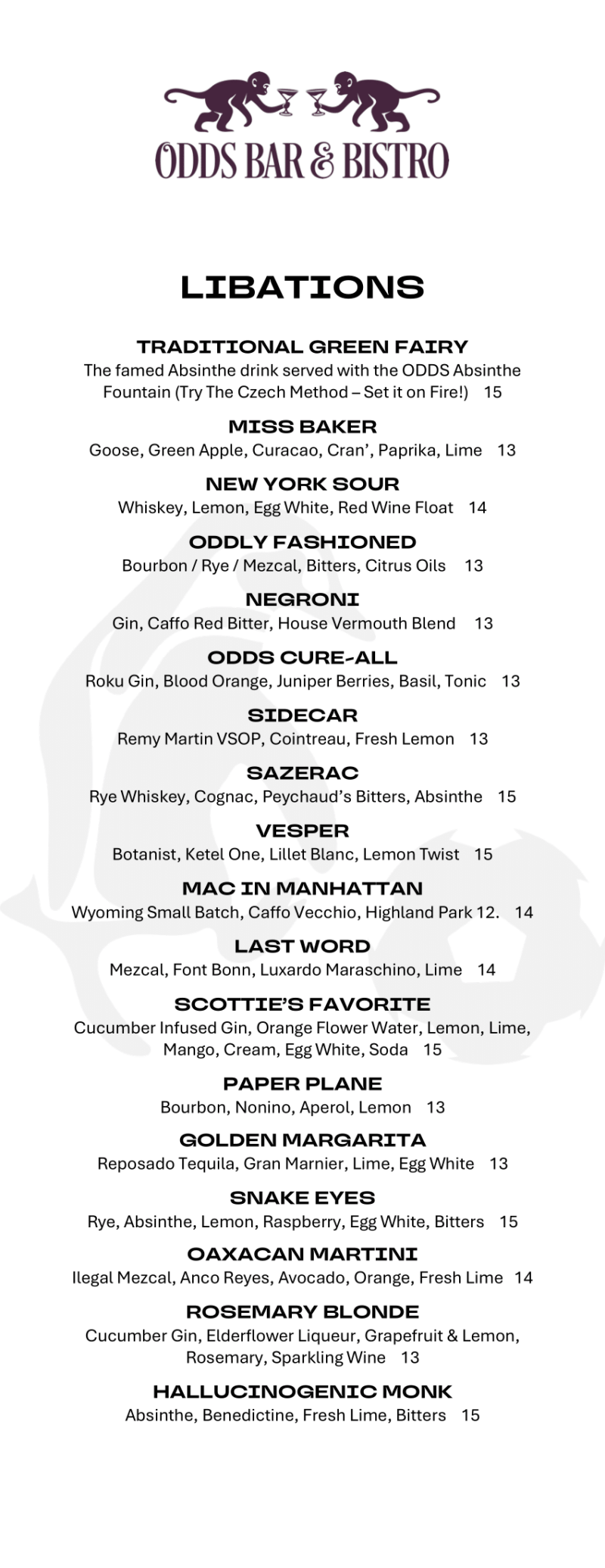 Menu - Odds Bar + Bistro