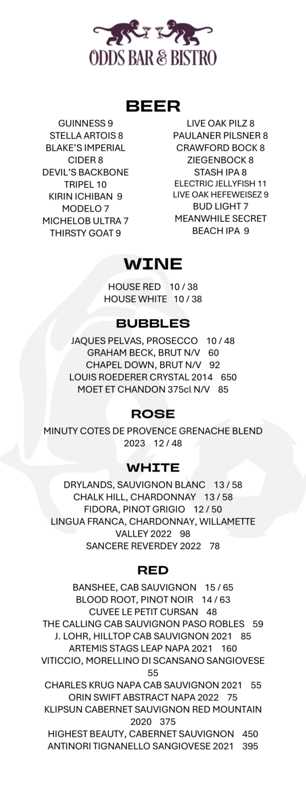 Menu - Odds Bar + Bistro