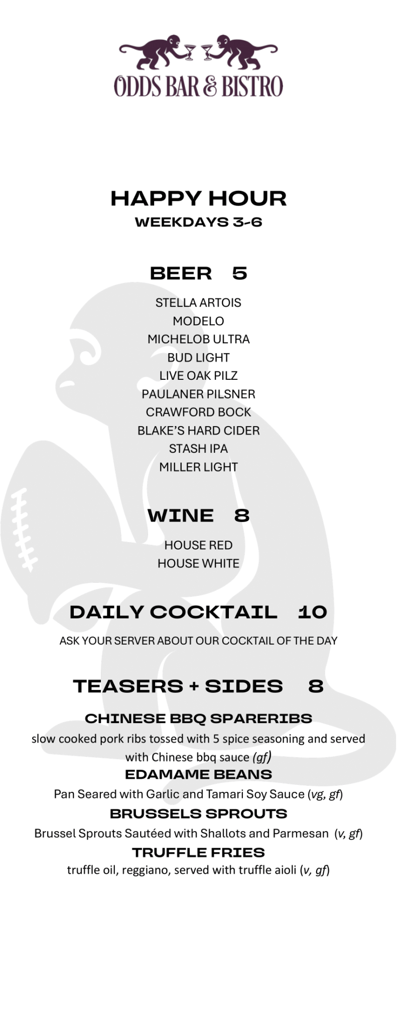 Menu - Odds Bar + Bistro