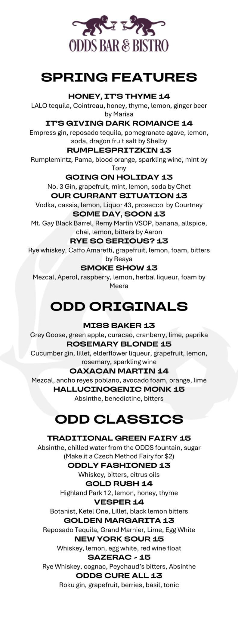 Menu - Odds Bar + Bistro