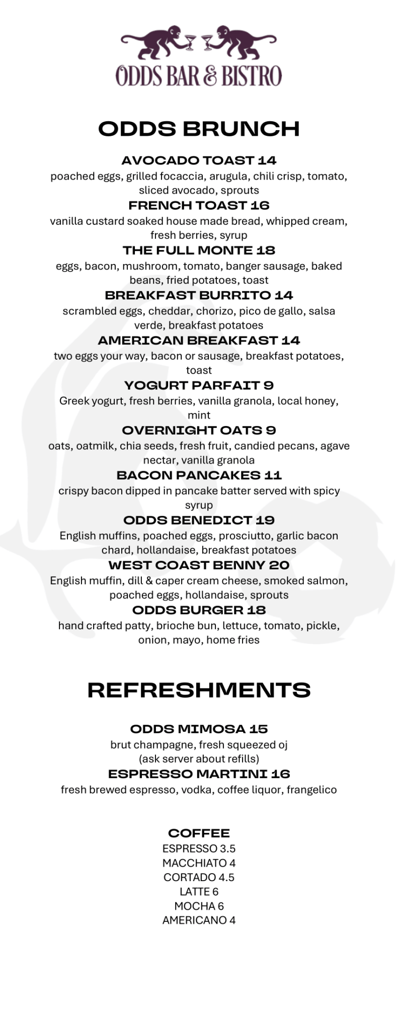 Menu - Odds Bar + Bistro