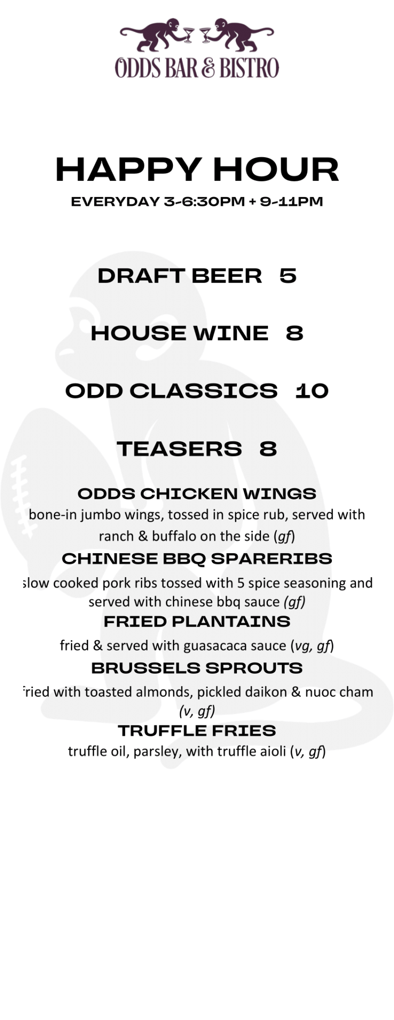 Menu - Odds Bar + Bistro